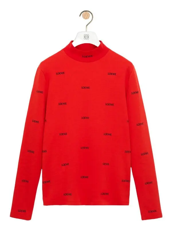 Loewe Long-sleeve Knit Top With All-over Embroidery - Red