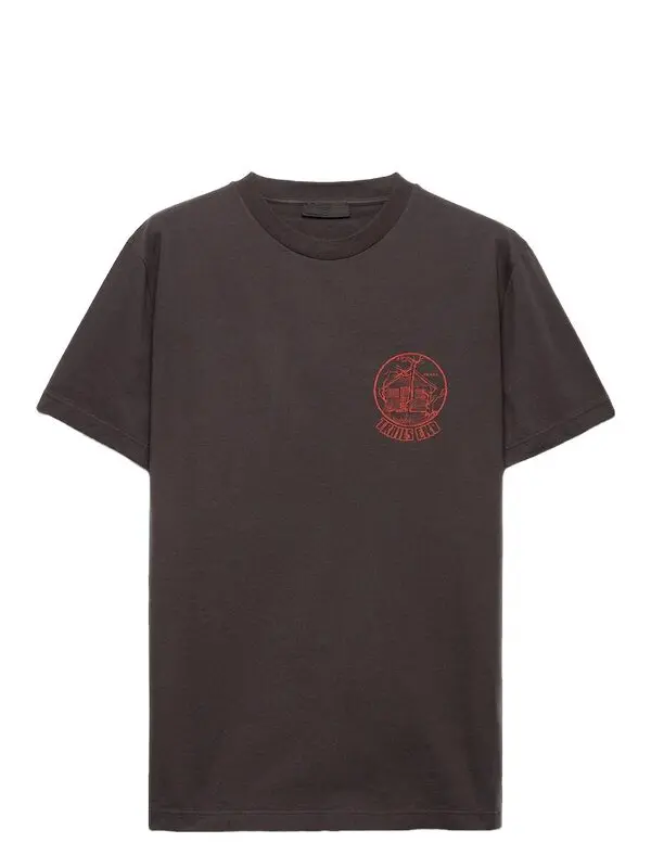 Prada Printed Cotton T-shirt - Bituminous/red