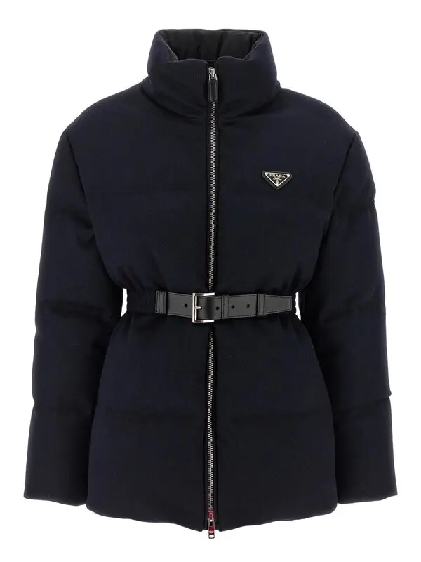 Prada High-neck Belted Jacket - Blue