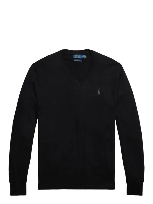 Polo Ralph Lauren V-neck Jumper With Embroidered Logo - Black