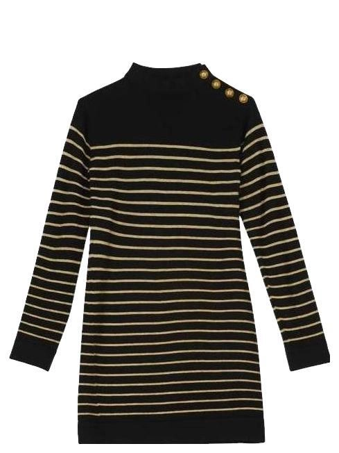 Balmain Striped High-neck Dress With Button Detail - Black