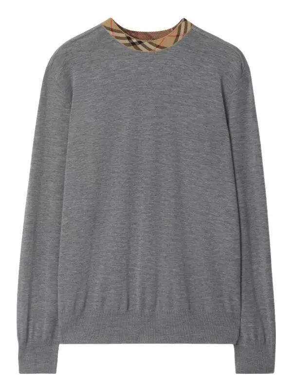 Burberry Check Trim Wool Sweater - Grey