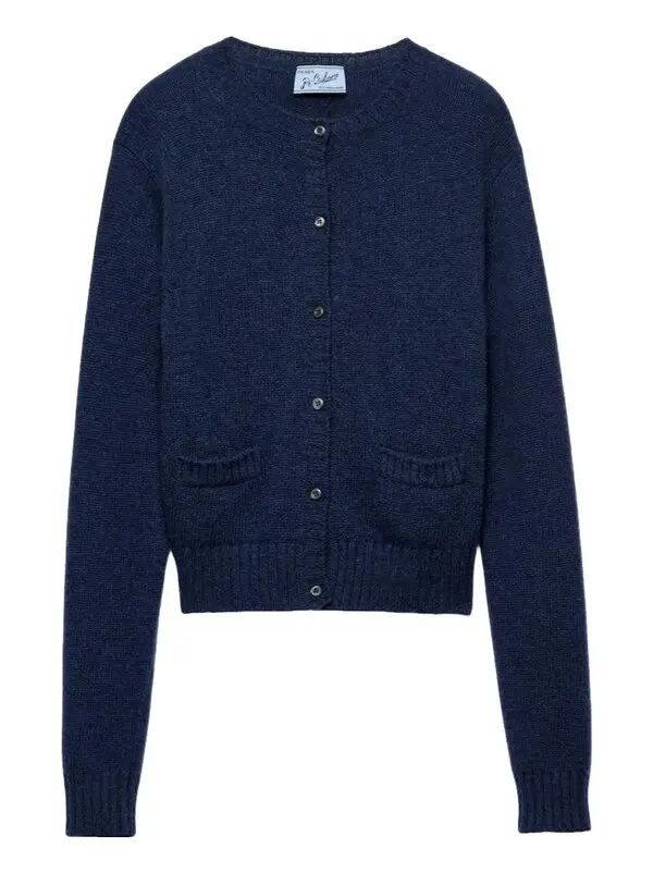 Prada Crewneck Button-up Cardigan - Navy