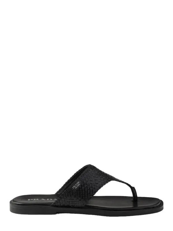 Prada Woven Leather Thong Sandals - Black