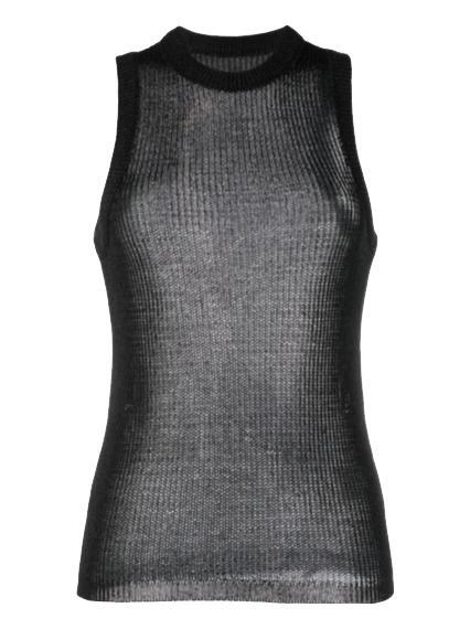 LOW CLASSIC Sleeveless Knit Top With Ribbed Trims - Black