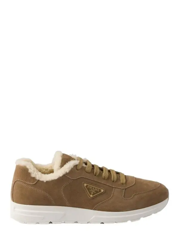 Prada Suede Sneakers With Embossed Texture - Mink