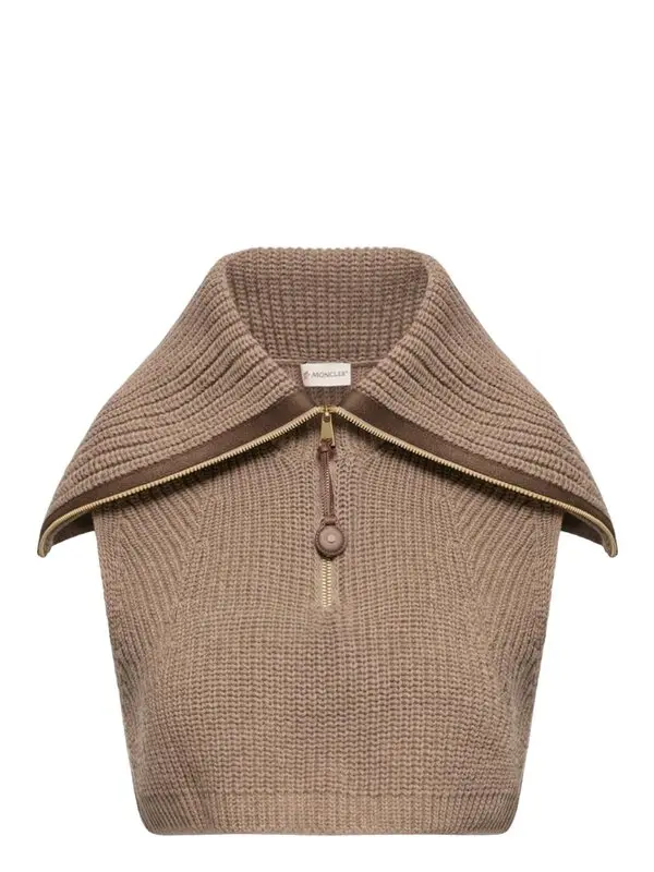 Moncler Wool Cashmere Zip-up Cape - Brown