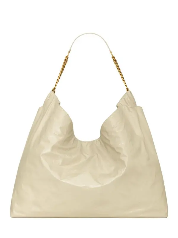 Saint Laurent Hortense Hobo Bag In Shiny Leather - Nude
