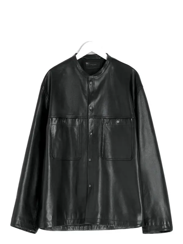 LEMAIRE Snap-closure Patch-pocket Leather Overshirt - Black