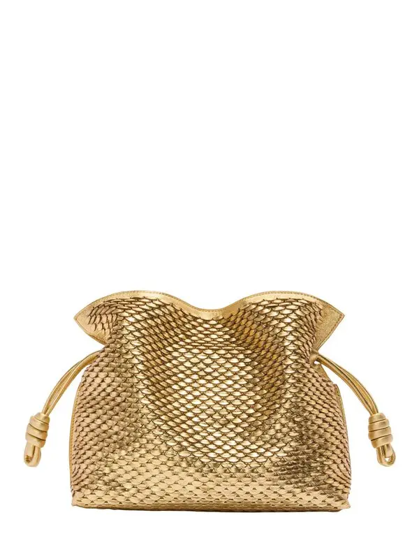 Loewe Flamenco Clutch In Laminated Lambskin - Golden