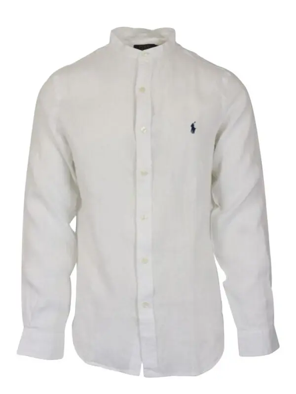 Polo Ralph Lauren Collarless Logo Embroidered Shirt - White