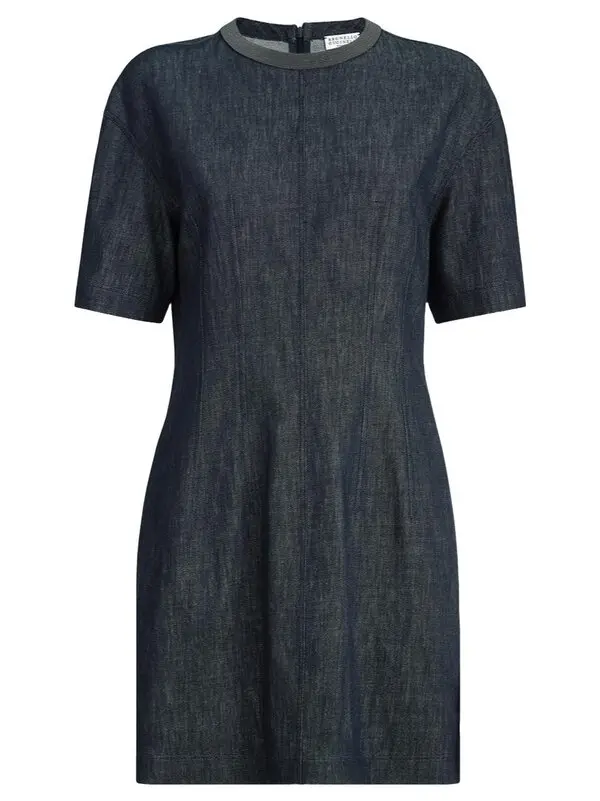 Brunello Cucinelli Short-sleeved Denim Mini Dress - Black