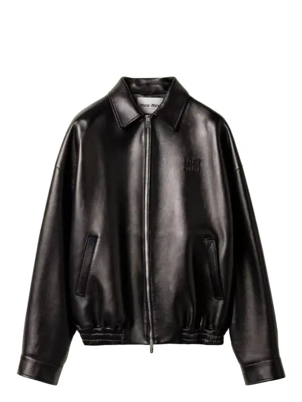 Miu Miu Plongé Leather Zip-up Jacket - Black