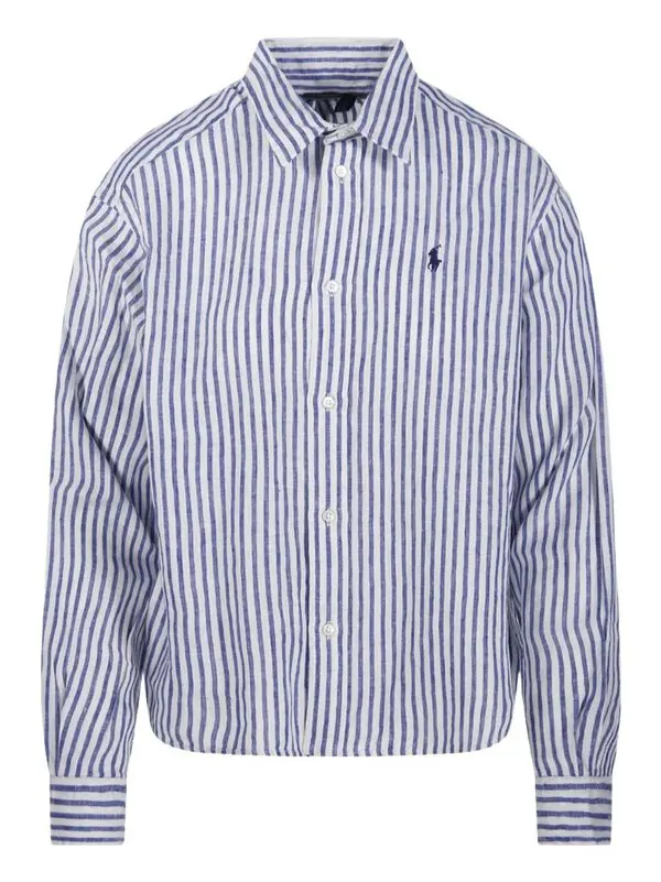 Ralph Lauren Cropped Gingham Shirt - White/blue