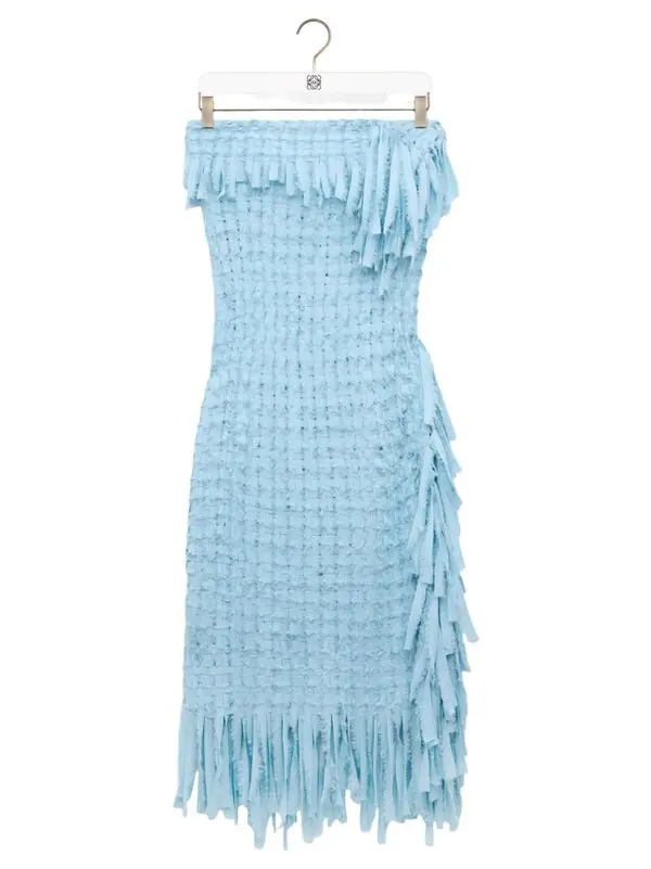 Loewe Silk Dress With Hand-knitted Stripes And Fringe - Light Blue