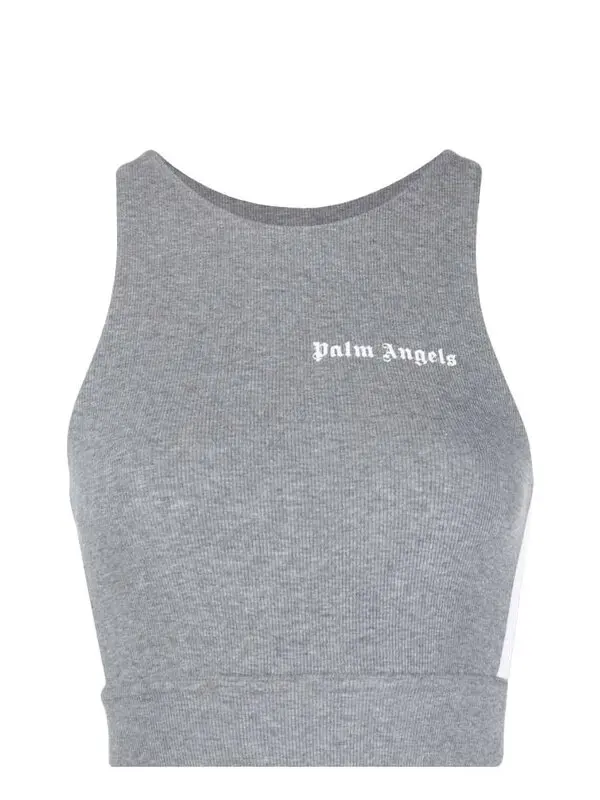Palm Angels Logo Printed Ribbed Knit Sport Bra - Gray