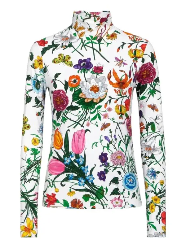Gucci Printed Nylon Jersey Turtleneck Top - Multi-color