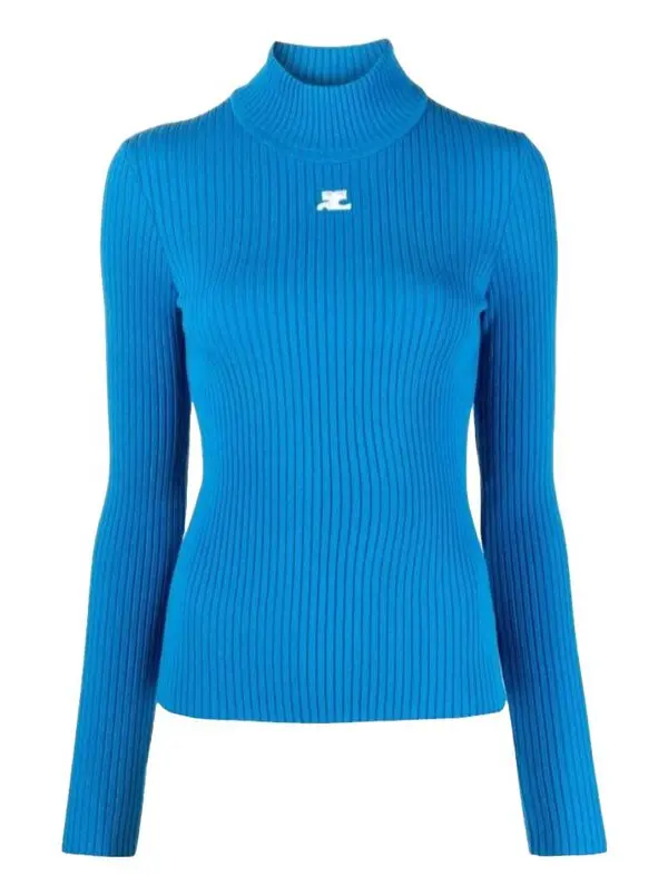 COURREGES Logo Embroidered Roll-neck Jumper - Blue
