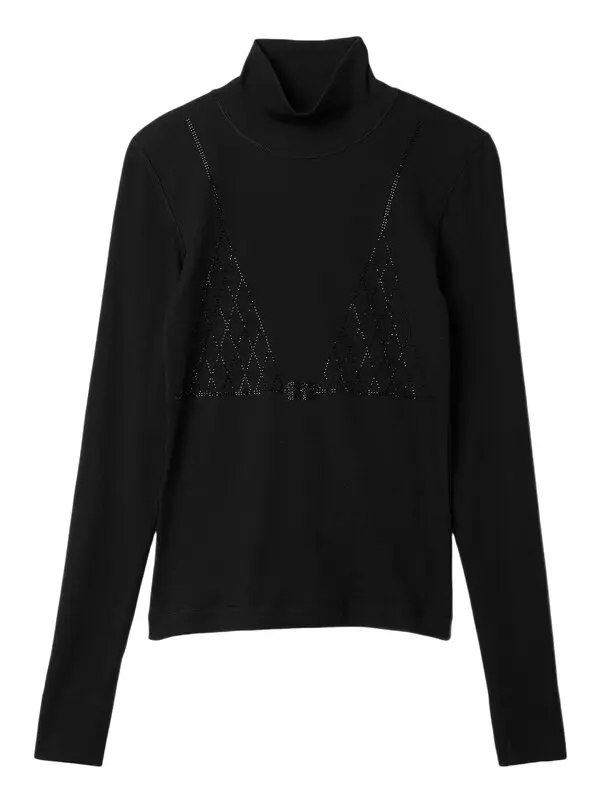 GANNI Embellished High Neck Long Sleeve Top - Black