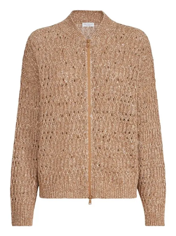 Brunello Cucinelli Dazzling Braids Zip Cardigan - Brown