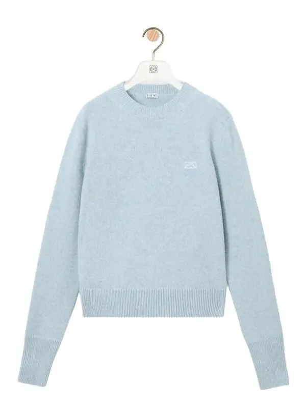 Loewe Wool Crew Neck Sweater With Embroidered Double Logo - Light Blue