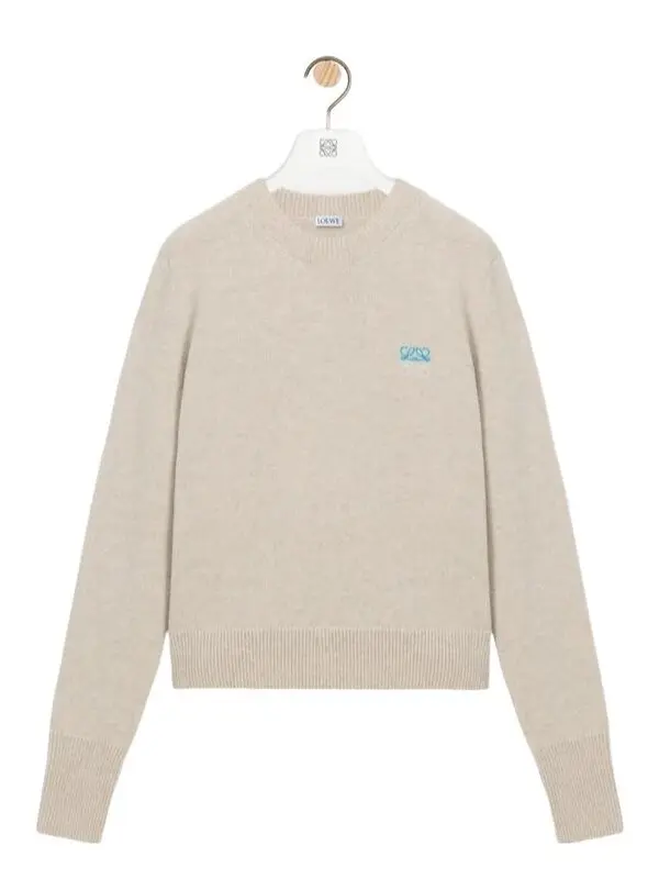 Loewe Wool Sweater With Embroidered Logo - Light Brown