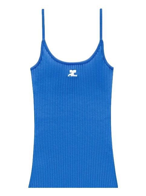 COURREGES Re-edition Ribbed Tank Top With Logo - Blue