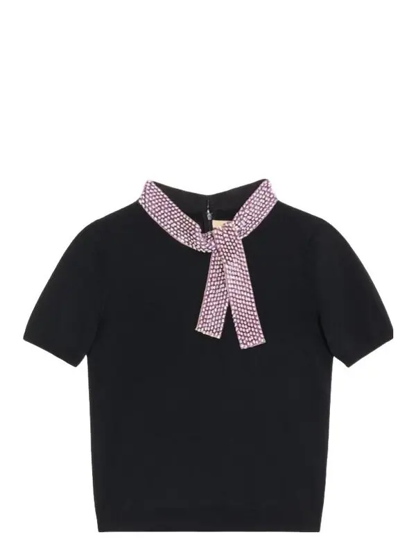 Valentino Garavani Short-sleeved Knit Top With Embellished Collar - Black
