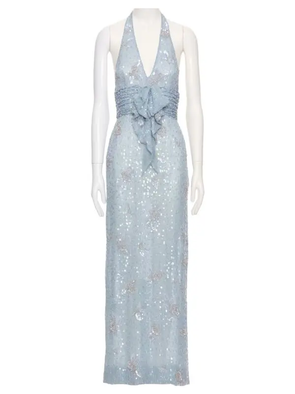 Valentino Garavani Halter Neck Embellished Gown - Gray