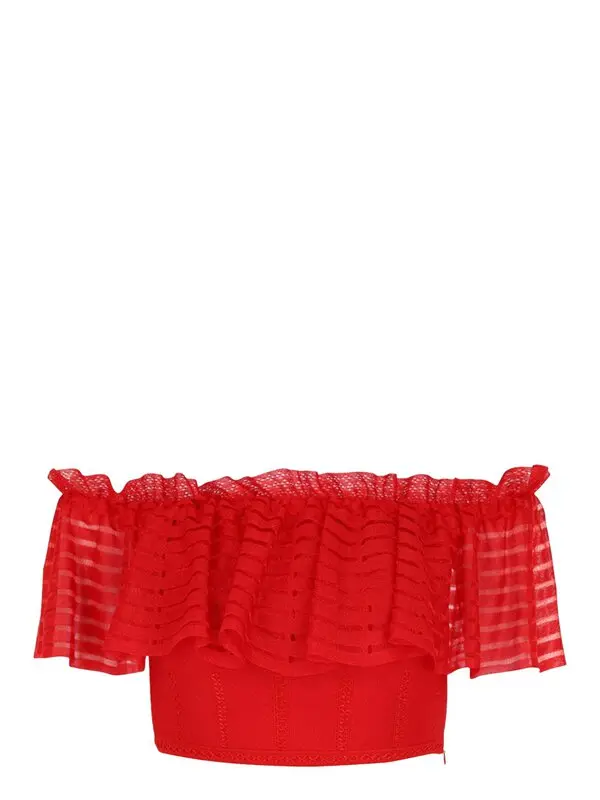 Alexander McQueen Cropped Off-the-shoulder Top With Ruffled Hem - Red