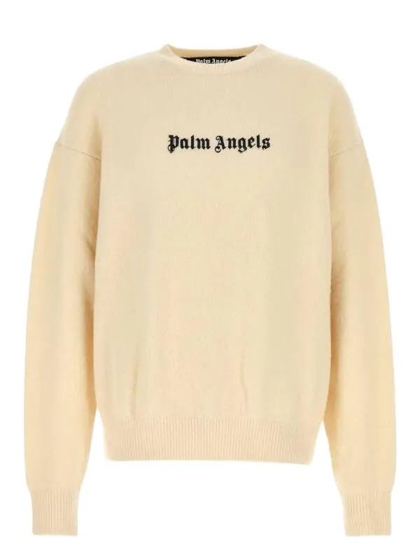Palm Angels Logo Embroidered Crewneck Jumper - Ivory
