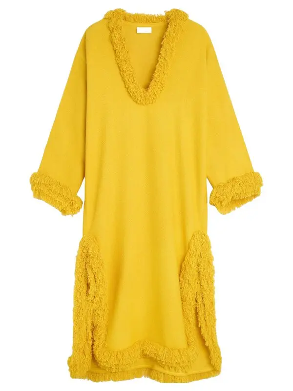Celine Viscose And Wool Natt Dress With Tassel Details - Jaune
