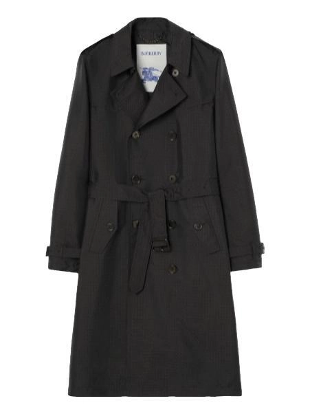 Burberry Long Geometric Nylon Blend Trench Coat - Black/dark Brown