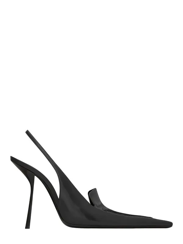 Saint Laurent Voltaire Slingback Pumps In Glazed Leather - Black