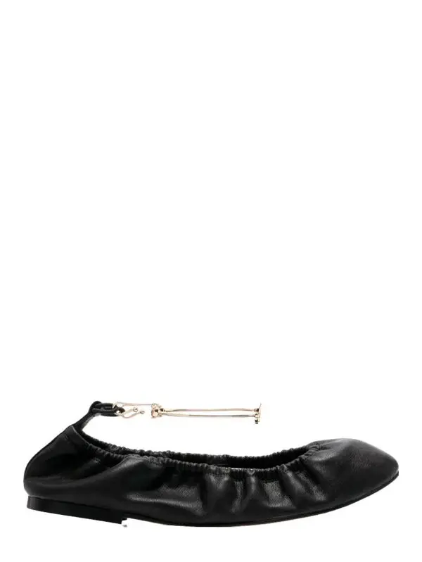 TWINSET Leather Ankle Strap Flats - Black