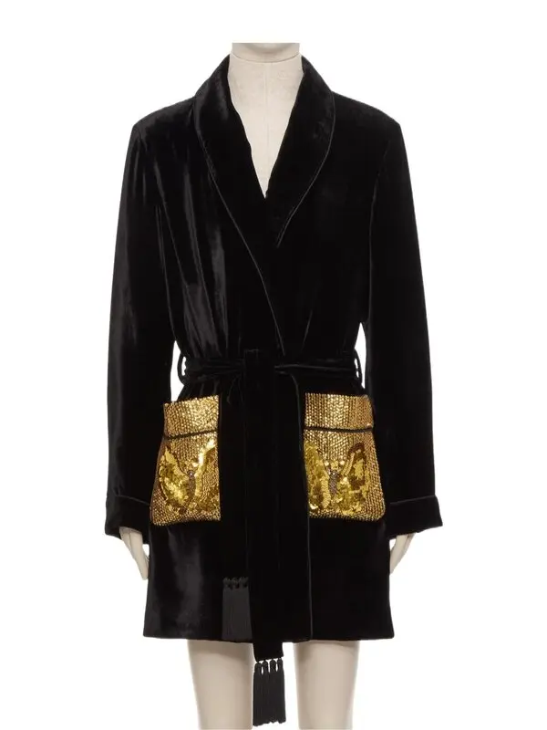 Valentino Garavani Velvet Robe With Sequin Pockets - Black