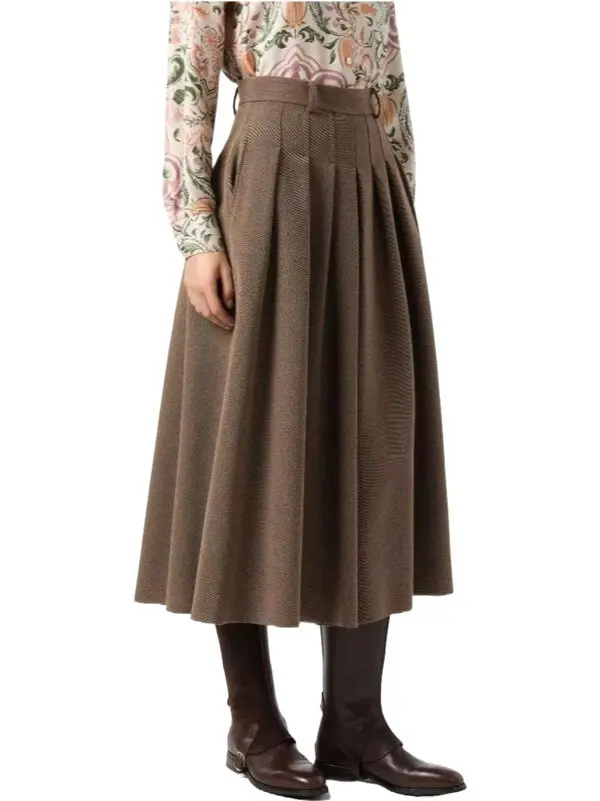 Loro Piana Liddy Pleated Midi Skirt - Brown