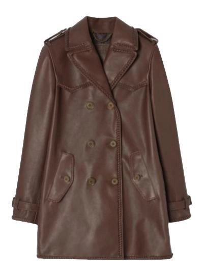 Burberry Short Fringed Leather Trench Coat - Medium Brown