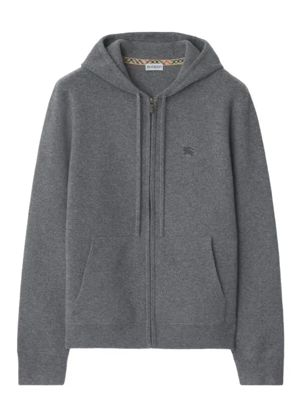 Burberry Zip-up Hooded Knitted Cardigan With Embroidered Equestrian Knight - Grey