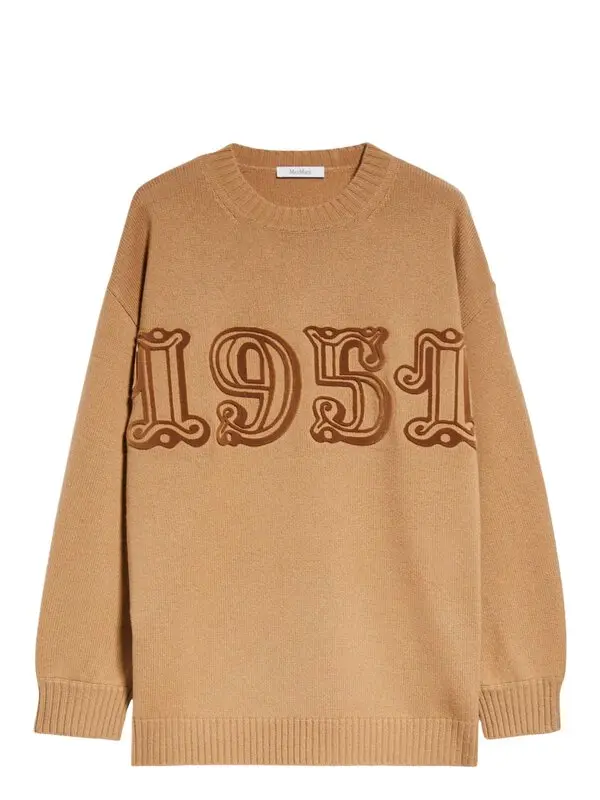 Max Mara Wool And Cashmere Jumper With 1951 Embroidery - Nude