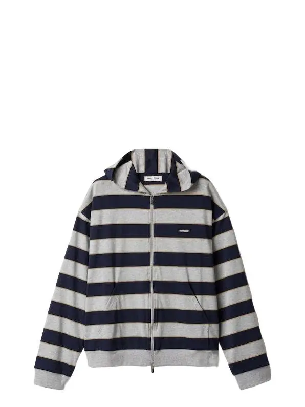 Miu Miu Striped Jersey Zip-up Hoodie - Blue/grey