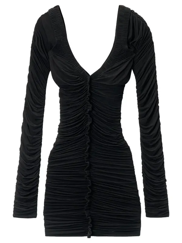 Alexander Wang Ruched Long Sleeve Mini Dress - Black