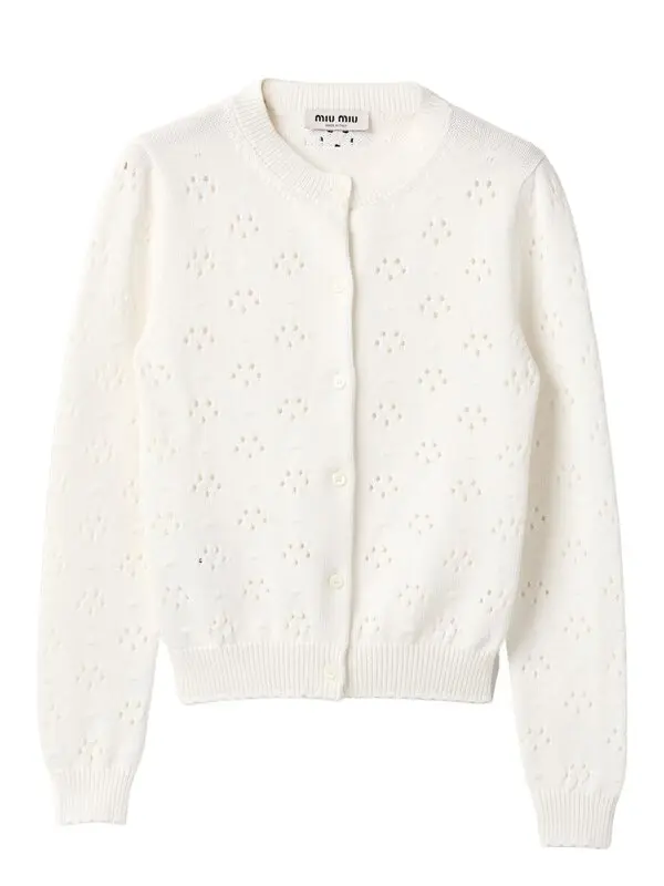 Miu Miu Cotton Cardigan With Ribbed Details - White