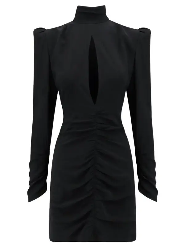 Alessandra Rich Long Sleeve Ruched Mini Dress - Black