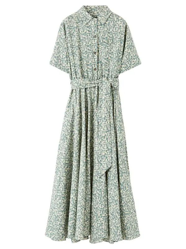 Loro Piana Printed Maxi Dress With Shirt Collar And Belt - No