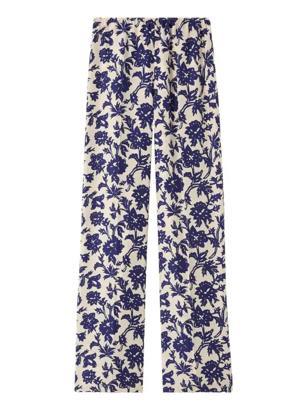 Loro Piana High-waisted Floral Print Casual Pants - Blue