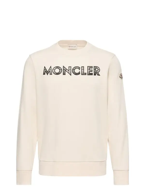Moncler Logo Cotton Blend Crewneck Sweatshirt - Neutrals