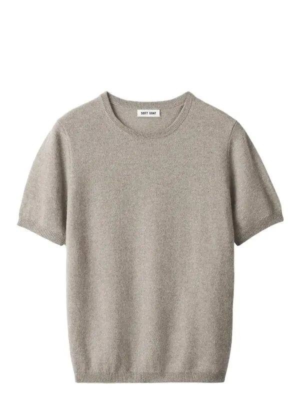 Soft Goat Round Neck Short Sleeve Sweater - Gray