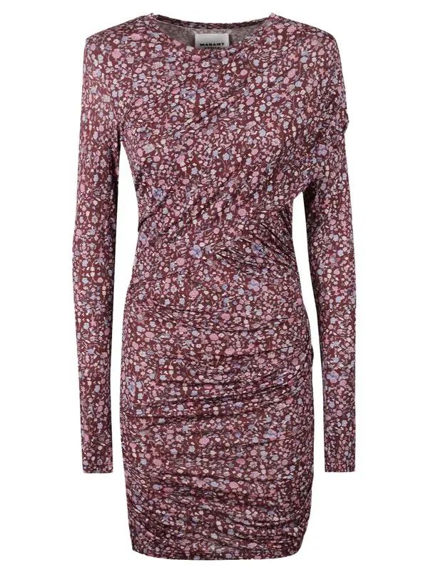 Isabel Marant Étoile Long Sleeve Floral Print Gathered Dress - Red