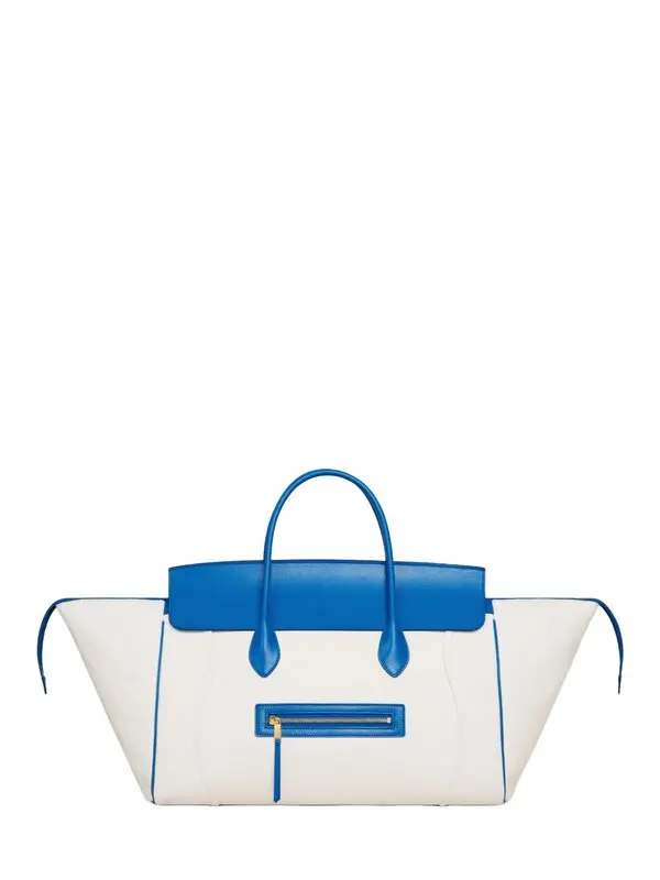 Celine Big Luggage In Textile And Calfskin - White